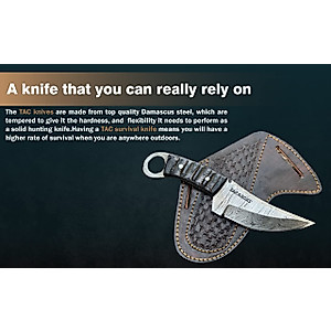 TAC Knives - Bushcraft Survival Knife12T27 Damascus Steel Fixed Blade outdoor Knife- Pakka Wood Handle - Pancake Leather Sheath - Traditional Field Knife for Camping Knife, Fishing, Hunting Knife, Men & Women - EDC Knife to Carry on Belt- (BLACK)