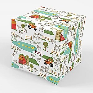 Stesha Party Farm Gift Wrap Red Barn Wrapping Paper - Folded Flat 30 x 20 Inch, 3 Sheets