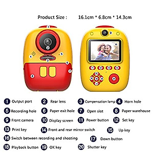 SHIJIANX Instant Print Camera for Kids, Digital Selfie Camera Dual Lens,Zero Ink 1080p Video,with Color Paintbrush,Portable Rechargeable Digital Camera Print Toys Gifts for Children Boys Girls