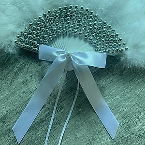 Custom Wedding Feather Hand Fan with Silver Pears Luxury Dance Fan DIY Bride Hand Held Photo Props Wedding Party Favor