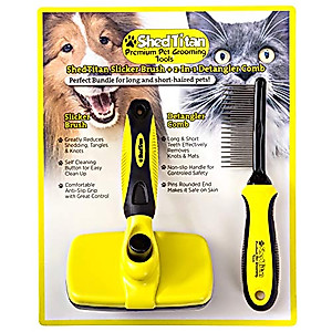 ShedTitan Self Cleaning Slicker Brush & Dematting Pet Comb Value Kit - Easy, Ideal Slicker Brush for Dogs, Goldendoodles, Poodles, Cats - Detangler Comb Removes Mats from Matted Hair, Fur for Dog, Cat