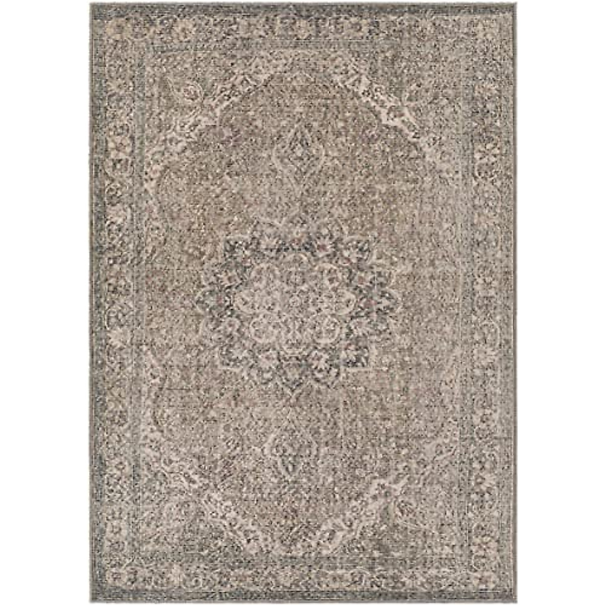 Greenpoint Machine Washable Area Rug - Oriental Persian Traditional Medallion - Bohemian Vintage Distressed Carpet - Brown, Beige - 6'7"x9'