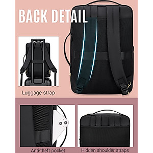 LIGHT FLIGHT Laptop Backpack Women, Large Computer Backpack for 17.3 Inch Laptop, Professional Womens Work Backpack, Convertible 3 In 1 Backpacks Water Resistant, Black