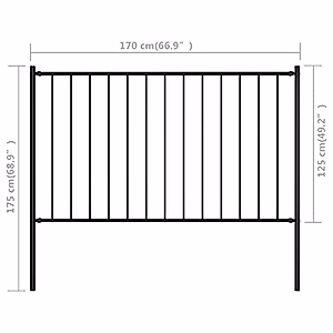 Fence Panel with Posts Powder-Coated Steel,Garden Fence,Steel Fence Panel,Outdoor Residential Fencing for Yard and Garden, Multi-Purpose Metal Animal Fence 5.6'x4.1' Black