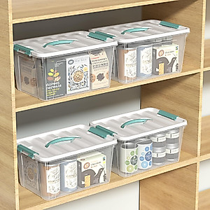 Uumitty 14 Quart Stackable Storage Bin with Latching Lid, Plastic Container Box to Organize Office, Crafts, Clear Base and White Lid, 8-Pack