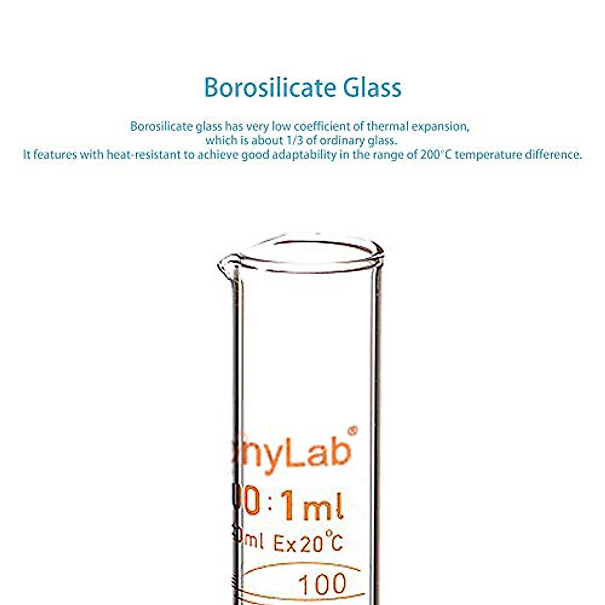 stonylab 1-Pack Graduated Cylinder, Borosilicate Glass 100 ml Heavy Wall Graduated Glass Measuring Cylinder