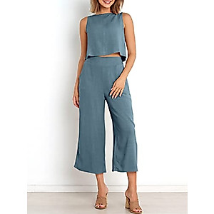 ANRABESS Women's 2 Piece Outfits Summer Sleeveless Tank Crop Button Back Top Cropped Wide Leg Pants Set Matching Loungewear Set Spring Clothes Beach Vacation 546Hulv-M
