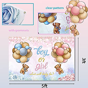 Gender Reveal Decoration- Baby Bear Boy or Girl Backdrop,Bear Baby Shower Pink and Blue Photo Booth Background for Boy Girls Gender Reveal Party Decoration