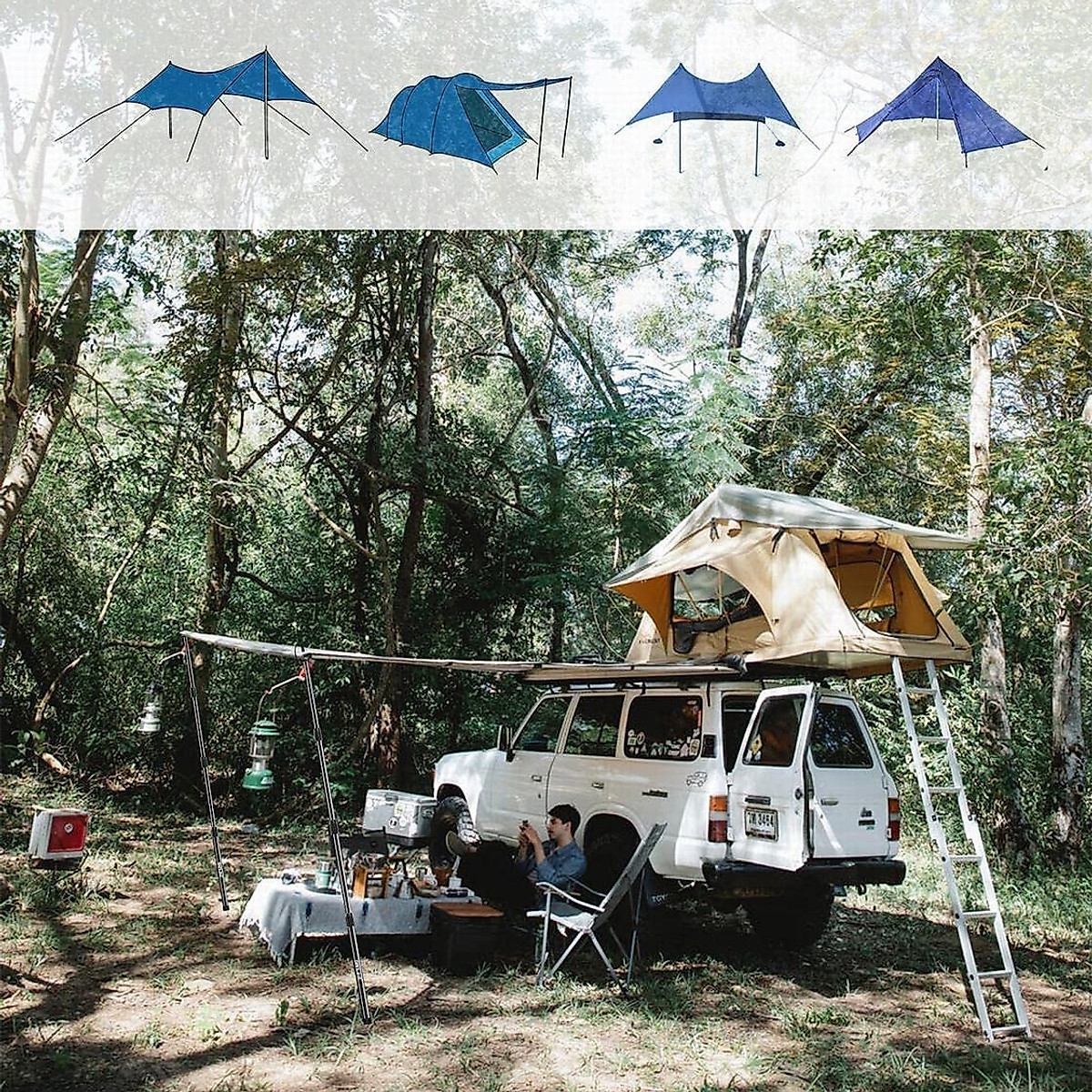 KOMCLUB Telescoping Tarp Poles Adjustable Tent Poles for Tarp Heavy-Duty Design Portable & Lightweight Fiberglass Tent Poles for Shelter Camping Awning 4 Sections Adjustable to 98.51 in(Set of 2)