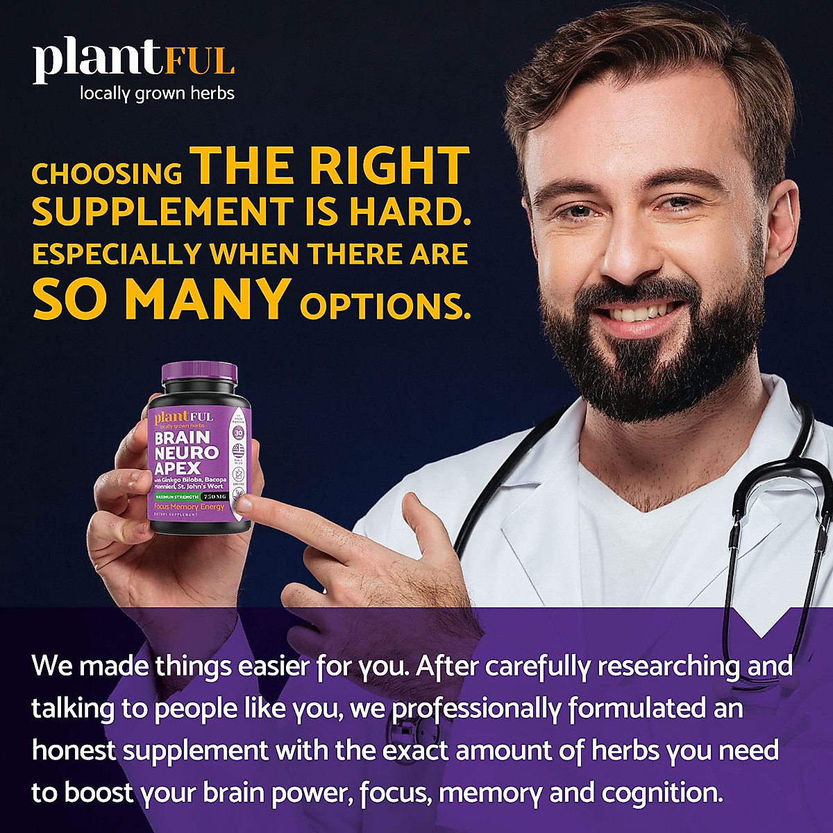 Nootropic Brain Supplement For Focus, Energy, Memory & Clarity Booster | Fast Absorption Brain Vitamins For Adults – Nootropics Pills With Ginkgo Biloba, St Johns Wort, Bacopa Monnieri