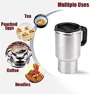 Hot Water Kettle Electric, 12V 450ml Electric Car Kettles Stainless Steel Travel Heating Cup Coffee Tea Car Cup Mug with Cigarette Lighter Plug