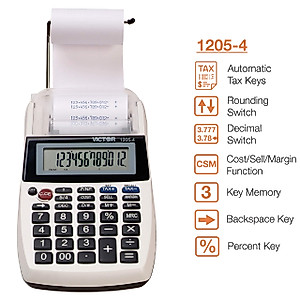 Victor 1205-4 12 Digit Portable Palm/Desktop Commercial Printing Calculator