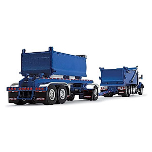 Kenworth T880 Quad-Axle Dump Truck and Rogue Transfer Tandem-Axle Dump Trailer Surf Blue Metallic 1/64 Diecast Model by DCP/First Gear 60-1277