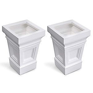 Step2 Atherton Square Planter, Large Planters for Outdoor Plants, Gardening and Flower Pot for Patio or Porch, Efficient Drainage, Durable Plastic, White, 2-Pack
