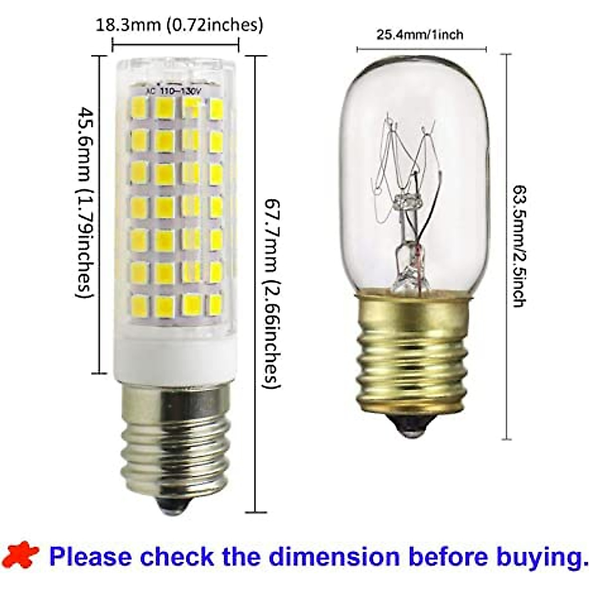 SSXBF E17 Dimmable LED 7W Microwave Oven Bulb - Intermediate Base LED Appliance Light,AC110V120V,Daylight White 6000K,8206232A Ceramic， 75W Halogen Bulb Equivalent(2pack)