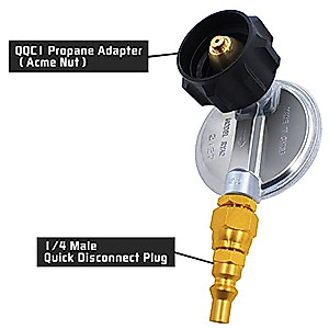MCAMPAS 1/4" Quick Propane Gas Regulator, QCC1 Propane Adapter Gas Regulator Valve Fittings with1/4 Quick Connector Plug Converter 5lb -20lb Propane Tank Quick Connection Propane Hose for BBQ Grill