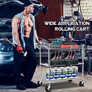 YNN Metal Utility Rolling Cart, 990lbs Capacity 3 Tier Heavy Duty NSF Rolling Chrome Trolley Cart with Wheels & Wire Shelving & Handle Bar-Storage Carts on Wheels for Kitchen, Office, Outdoor,Serving