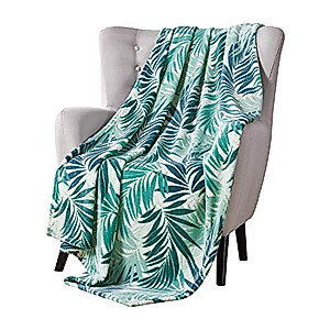VCNY Decorative Throw Blanket: Large Lush Palm Leaf Design Accent for Couch or Bed, Colors: Green Blue White