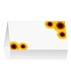 RokAPary Sunflower Tented Table Place Cards, for Wedding, Bridal Shower, Bachelorette or Engagement Party, Dinner Parties, Banquets, Easy Folding, 2"x3.5" Pack of 50 Cards, Made in USA