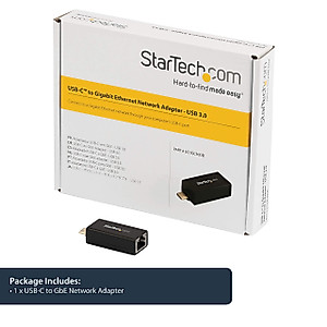 StarTech.com USB C to Gigabit Ethernet Adapter - 1Gbps NIC USB 3.0/USB 3.1 Type C Network Adapter - 1GbE USB-C to RJ45/LAN Port Thunderbolt 3 Compatible Windows MacBook Pro Chromebook (US1GC30DB)