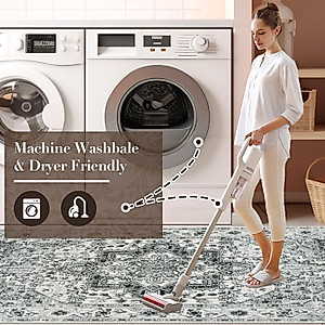 VFROO Area Rug 5x7 Living Room Rug Grey Vintage Washable Rug,Soft Non Slip Rug Low Pile Boho Printed Carpet, Retro Rug for Bedroom Dining Room Indoor