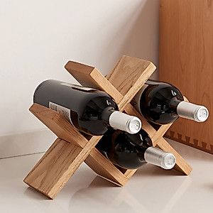 TREOAKWIS Wine Rack Countertop Oak Solid Wood Wine Organizer Rack 4 Bottles Holder for Wine, Drinks, Beer, Suit for Home, Bar, Kitchen,Cellar Basement,Oak