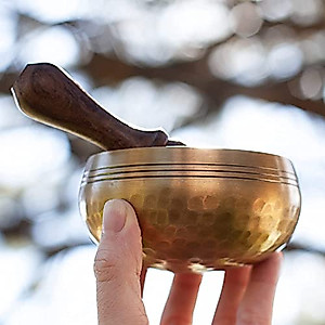 Tibetan Singing Bowl Set Bronze - Master Healing Grade - Pure Tone by Himalayan Bazaar (3.2 Inch, Gold)