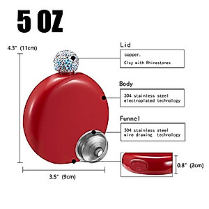 Hillside-Kit Booze Shot Flask- AB Crystal Lid Creative 304 Stainless Steel Wine Alcohol Liquor Flask for Women Girls Men Party Hand size Flask-5OZ