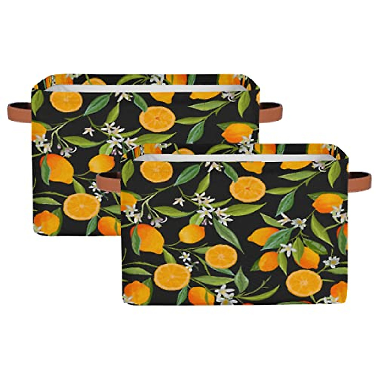 Funky Qiu Tropical Lemon Flower Storage Basket Cube Large Toys Storage Box Bin with Handle Collapsible Closet Shelf Cloth Organizer for Nursery Bedroom,15x11x9.5 in,1 Pack