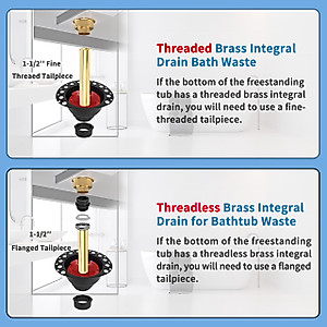 ABS Freestanding Tub Drain Rough-in Kit Upgrade bathtub Drain kit with Brass Tail Pipes and ABS Plastic Adapter, Fit for all freestanding bathtub Floor Mounted Bathtub and Copper Bathtub