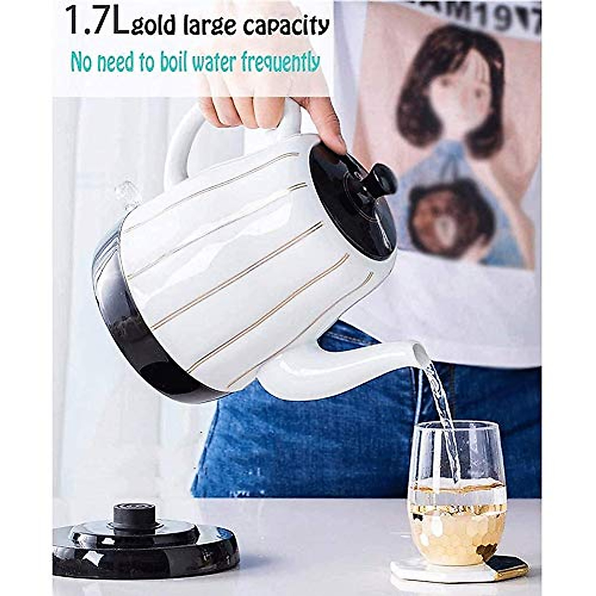 FairUo Kettles for Boiling Water 1.7L Retro Jug, Cooks Water Fast for Tea, Coffee, Soup, Removable Base, Ceramic Cordless Kettle Teapot