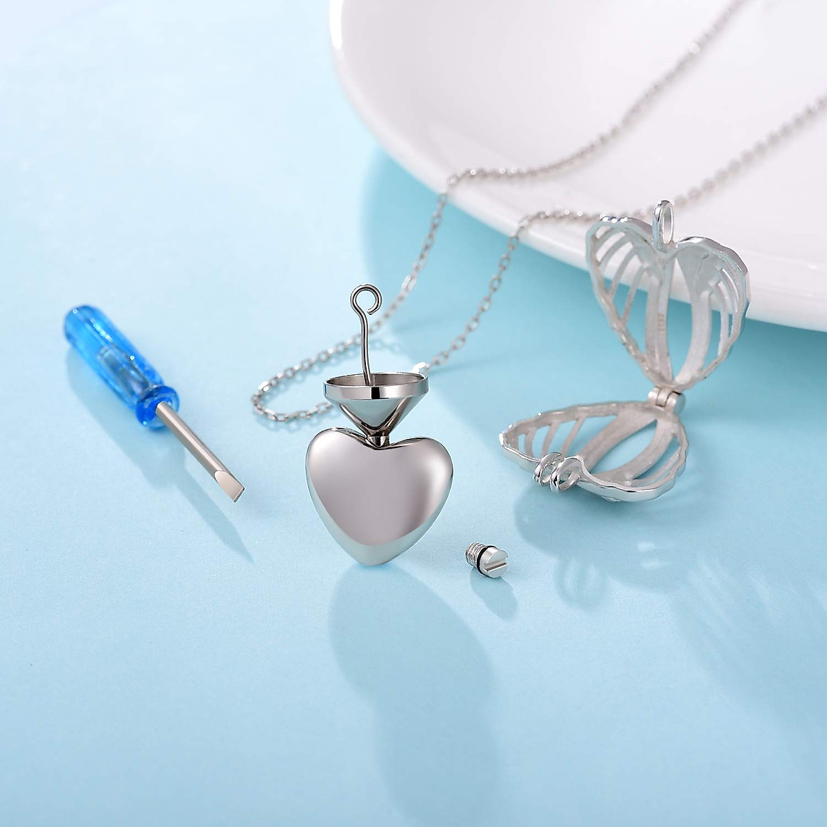925 Sterling Silver Angel Wings Memorial Urn Locket Necklace for Ashes Jewelry Cremation Necklaces