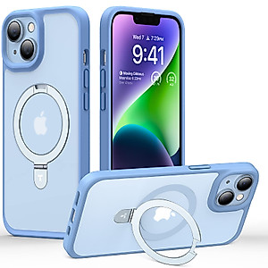 TORRAS Magnetic Shockproof for iPhone 13 Case/iPhone 14 Case, [Exceed 3X Mil-Grade Drop Protection][Compatible with MagSafe] Built-in Foldable Stand Slim Yet Protective Phone Cover, Translucent Blue