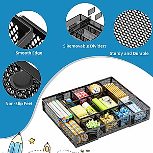Marbrasse Expandable Desk Drawer Organizer, Mesh Drawer Organizer Tray with 10 Adjustable Compartments, Desk Organizers and Accessories, 5 Dividers Drawer for Office Supplies, Makeup & Vanity (Black)