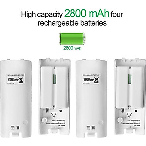Upgraded Wii Remote Charger Station, Covanm 4 Port Wii Charging Station with 4 Rechargeable Battery for Wii (4 Port Charging Station+4 Replacement Batteries+USB Cable+Free USB Wall Charger)