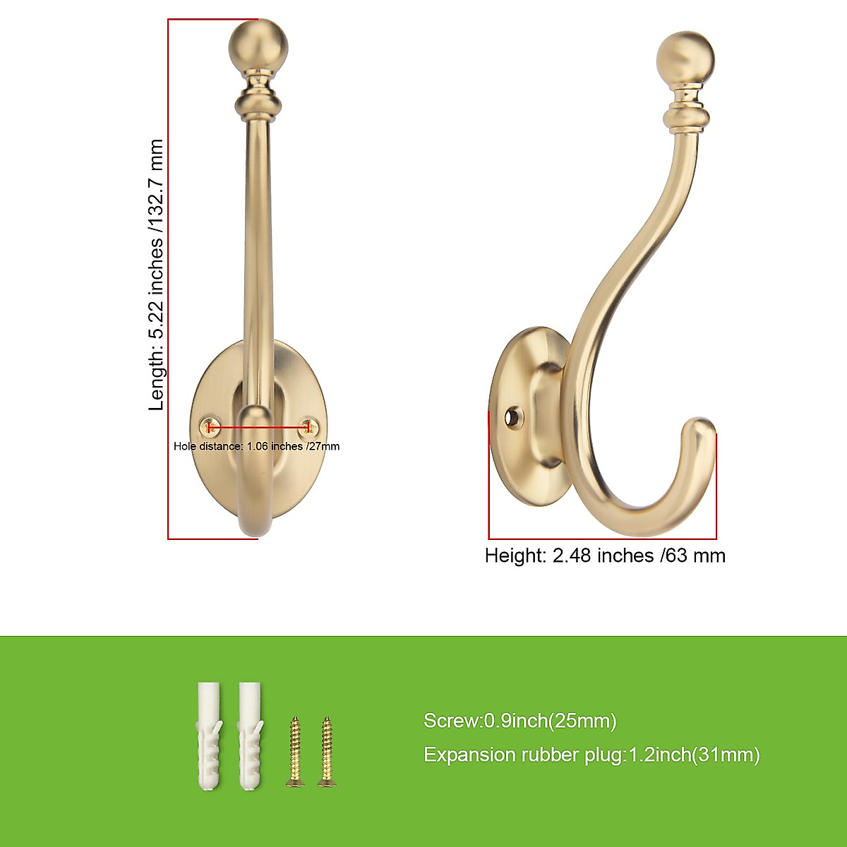 TUNNY Towel Hooks Bathroom - 5 Pack Champagne Bronze Coat Hook Robe Hooks Decorative Wall Hooks for Bathroom Bedroom Kitchen Towel Robe Clothes Cabinet Closet Bathroom Hardware