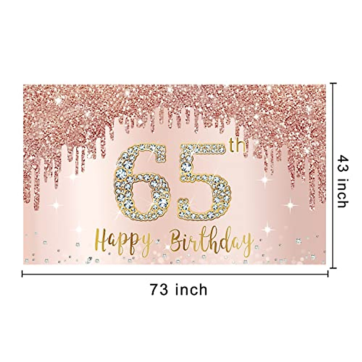 Happy 65th Birthday Banner Backdrop Decorations for Women, Rose Gold 65 Birthday Party Sign Supplies, Pink 65 Year Old Birthday Poster Background Photo Booth Props Decor