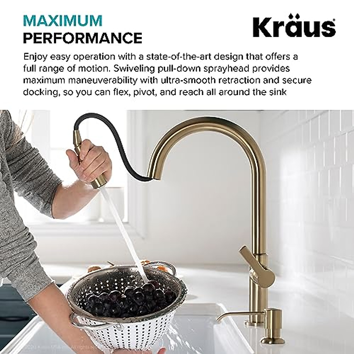 Kraus KPF-2820BB Oletto Single Handle Pull-Down Kitchen Faucet, 17 Inch, Brushed Brass