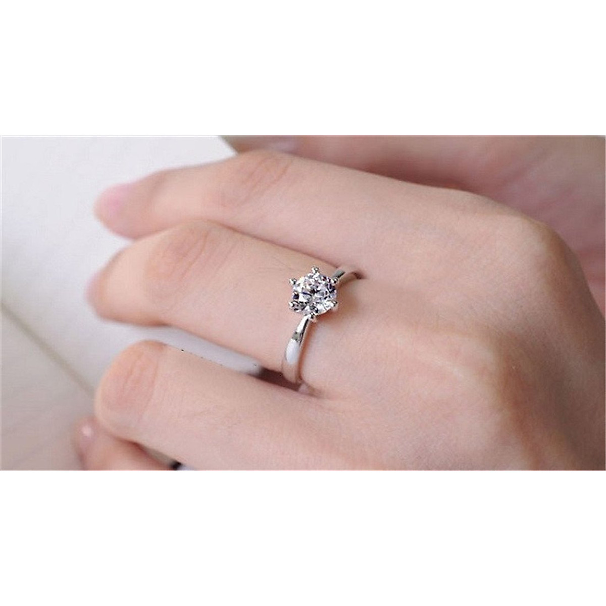 Uloveido Women Halo Setting Tarnish Resistant Engagement Solitaire Ring for Mom Platinum Plated Wedding Band Anniversary Rings (Size 8) J002-FEMALE