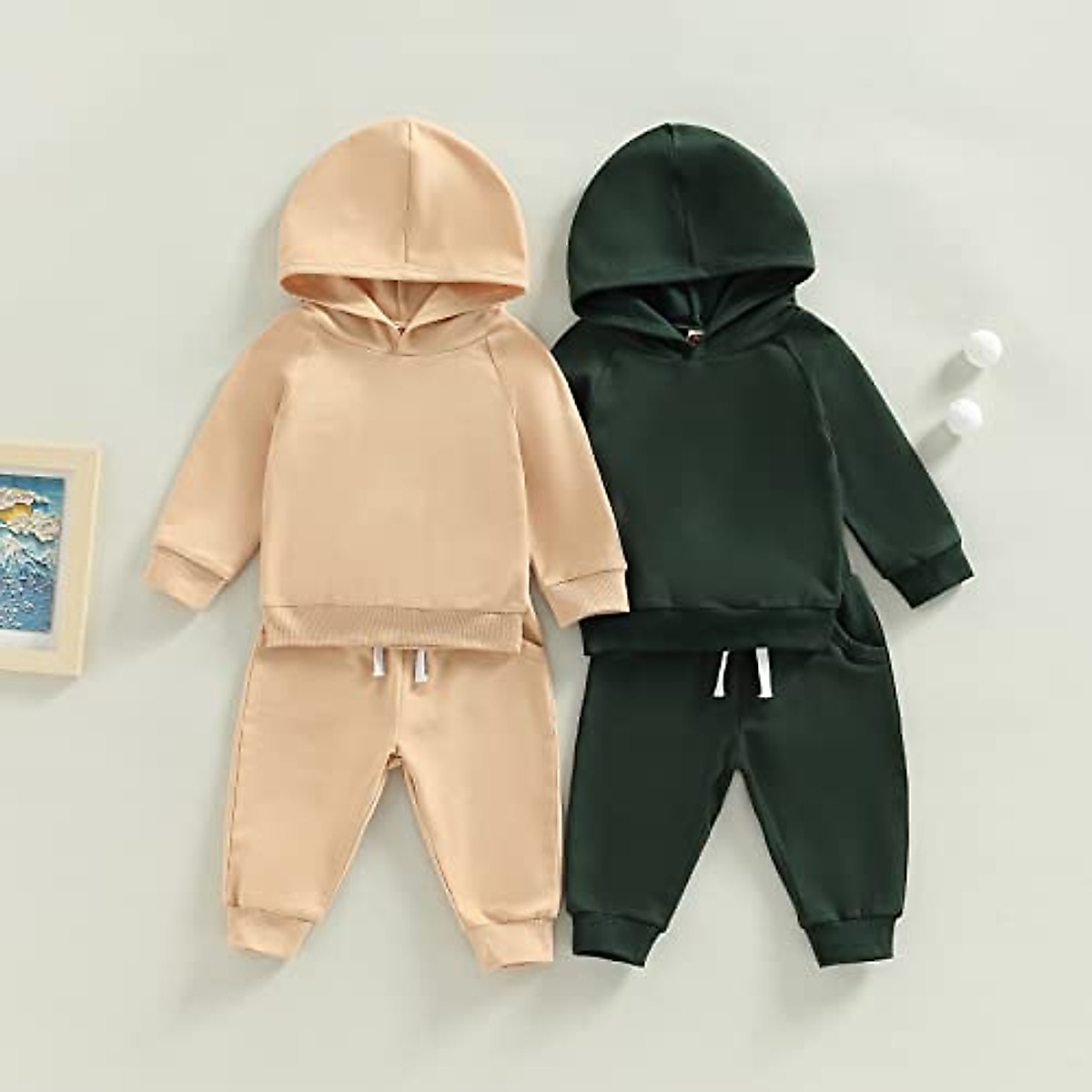 Ledy Champswiin Baby Boy Girl Sweatsuits Sportswear Toddler Kids Solid Color Outfit Hoodie Sweatshirt Tops & Pants Clothes (A1 Olive Green, 12-18 Months)