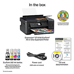 Epson EcoTank ET-2750 Wireless Color All-in-One Cartridge-Free Supertank Printer with Scanner, Copier and Ethernet, Regular