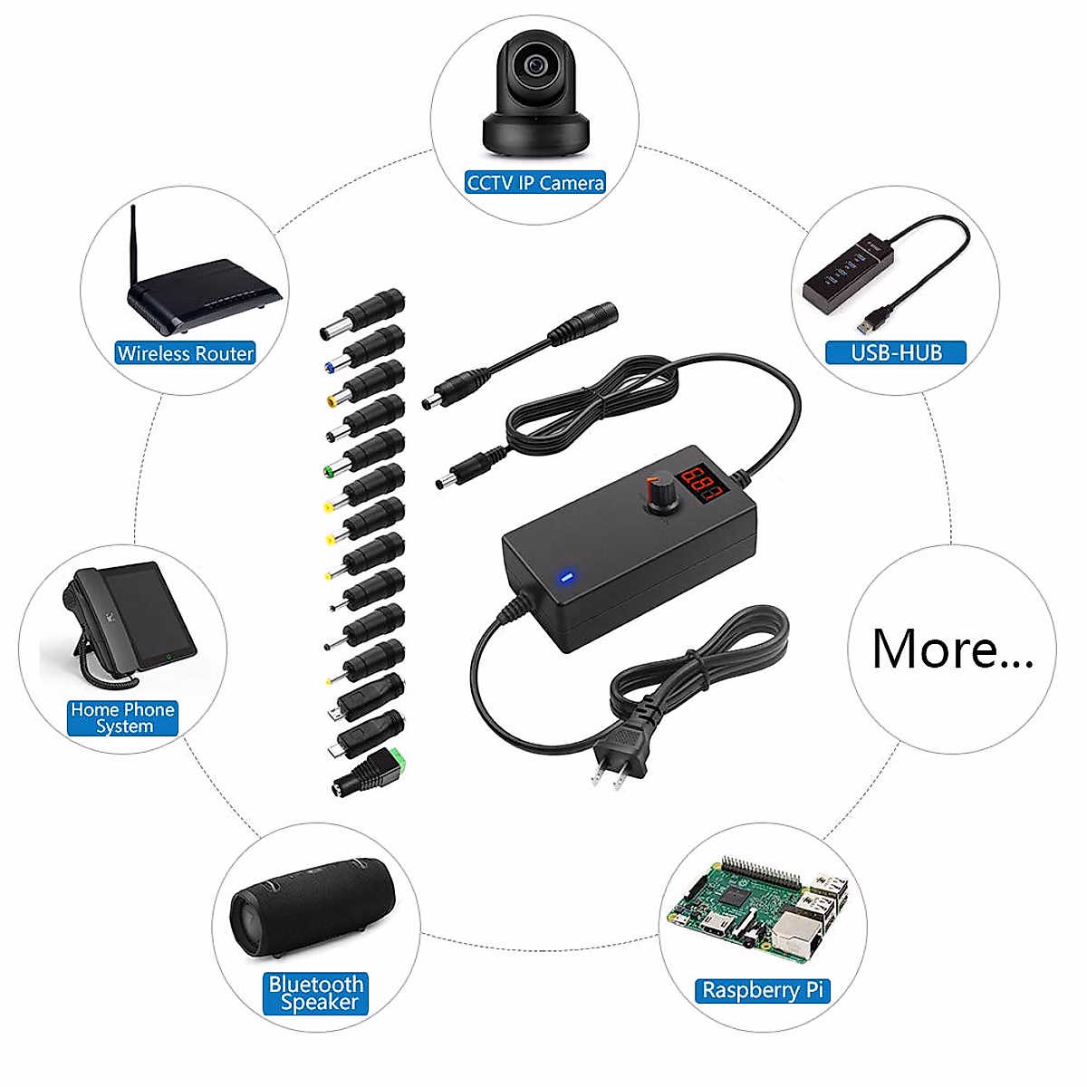 SHNITPWR 24W AC Adapter 3V ~ 12V 2A Universal Power Adapter 100V-240V AC to DC Converter 3V 4V 4.5V 5V 6V 8V 9V 10V 12V Adjustable Power Supply 500mA 1A 1.2A 1.5A 2A with 14 Tips Polarity Converter