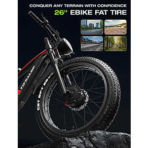 tifgalop Adult Electric Bike, 2000W Motor Maximum Speed 37MPH and 52V 22Ah Detachable Lithium Battery, Maximum Range 80km, 26 Inch Fat Tire Mountain Snow Beach Electric Bike