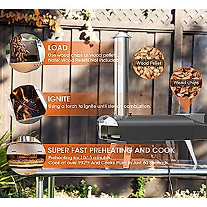 Mimiuo Black Portable Wood Pellet Pizza Oven with 13" Pizza Stone & Foldable Pizza Peel - Wood-Fired Pizza Oven Kit with Automatic Rotation System (Tisserie W-Oven Series)