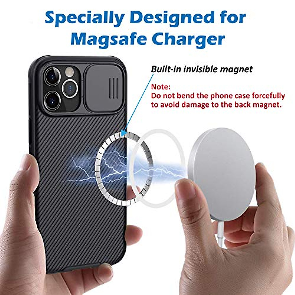 CloudValley Designed for iPhone 12 Pro Max Magnetic Case, 6.7 inch Camera Protection Case with Slide Lens Cover, Built-in Magnet Circle [Support Magsafe Charger] Slim Protective Case (Black)