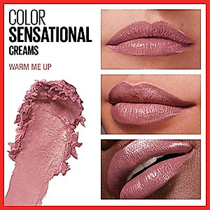 Maybelline Color Sensational Lipstick, Lip Makeup, Cream Finish, Hydrating Lipstick, Warm Me Up, Nude Pink ,1 Count