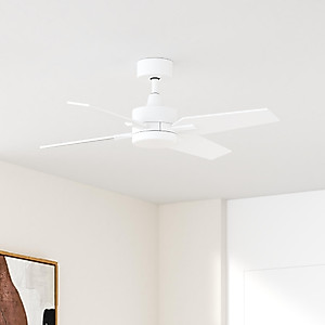 Ohniyou 40” Ceiling Fans with Lights and Remote, Small Outdoor Ceiling Fans with Light for Patio, Modern Ceiling Fan Light for Bedroom Porch(White)