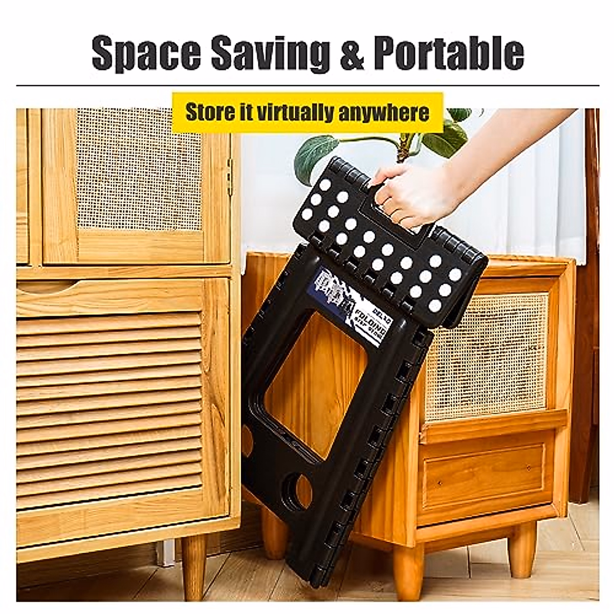 Delxo 17.5 Inch Folding Step Stool, Heavy Duty Foldable Stool for Adults,Premium Portable Collapsible Plastic Step Stool,Non Slip Folding Stools for Kitchen Bathroom Bedroom Up to 400LBS,(Black 1PC)