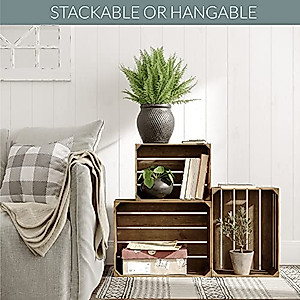 Wood Crates Set of Three - Decorative Large Nesting Rustic Wooden Crates for Storage, Display, Decor, Boxes - Stackable or Mountable Wooden Crate for Photography - Wooden Crates for Decoration - Wood Crate Bulk (Brown) by Barnyard Designs
