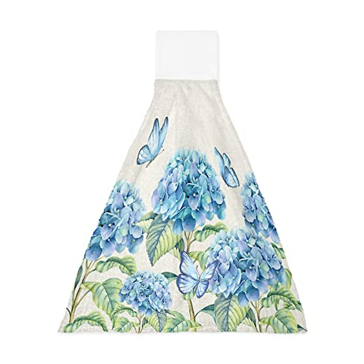 Big buy store Hanging Kitchen Towels Summer Hydrangea Flower Bathroom Hand Towels with Hanging Loop Butterfly Blue Floral Soft Absorbent Drying Dish Tie Towels for Kitchen Toilet Tabletop Home Decor